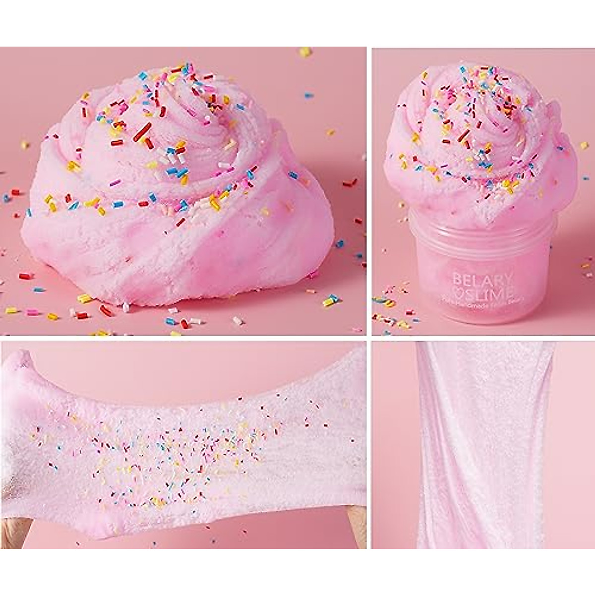 Premade Crystal Slime Pink Peach Jelly Cube Glimmer Crunchy Slime, Pink Clear Slime + Pink Ice Slime + Pink Crunchy Slime, Super Soft Non Sticky, Party Favors Slime Kit for Girls 10-12