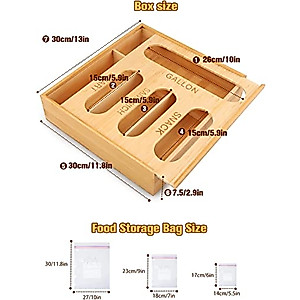 Ziplock Bag Organizer, Bag Storage Organizer for Kitchen Drawer, Plastic Bag Organizer for Gallon, Quart, Sandwich, Snack, Slider, Bamboo Baggie Organizer Compatible with Ziploc, Glad, Hefty, Solimo