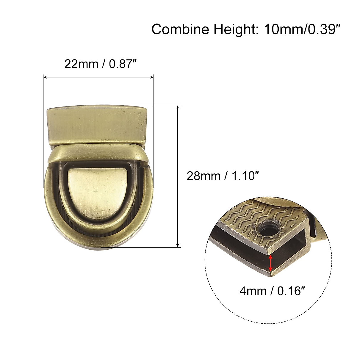 uxcell Turn Lock Clasp, 28mm x 22mm Zinc Alloy Purse Thumb Lock Bag Press Closure Buckle for DIY Handbag Wallet Crafts Making 4Pcs(Bronze Tone)