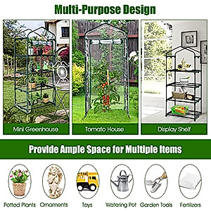 Renatone 4 Tier Mini Greenhouse, Portable Gardening Tent with Weatherproof PE Cover, Zippered Roll-up Door, Steel Frame, Outdoor Garden Greenhouse for Backyard Balcony Patio (Clear)