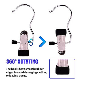 Laundry Hanging Hooks with Clips Boot Hanger Heavy Duty Clothes Pins, Portable Metal Drying Clip for Bras, Socks, Towels, Underwear (20PCS)