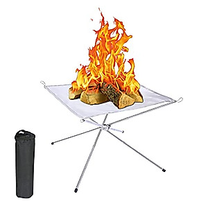 Meshscreen Portable Outdoor Fire Pit 16.5 Inch, Foldable Stainless Steel Outdoor Camping Wood Burning Accessories for Outdoor, Camping, Garden, Backyard