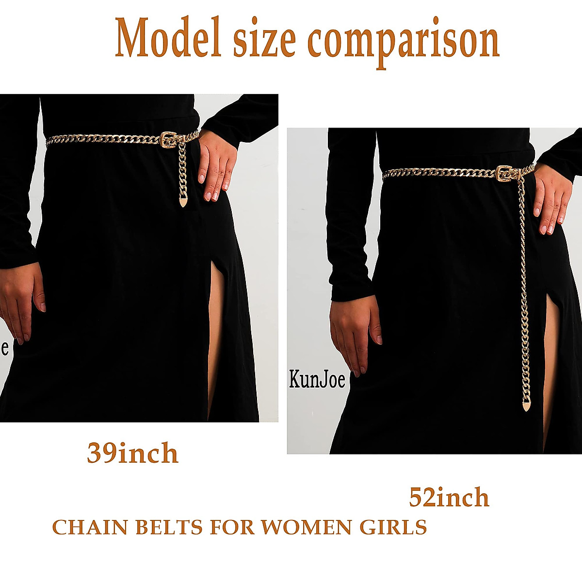 Chain Belt for Women Wasit Chain Belt Chain Chunky Belt Chain Gold Chain Belts（Gold-39inch)