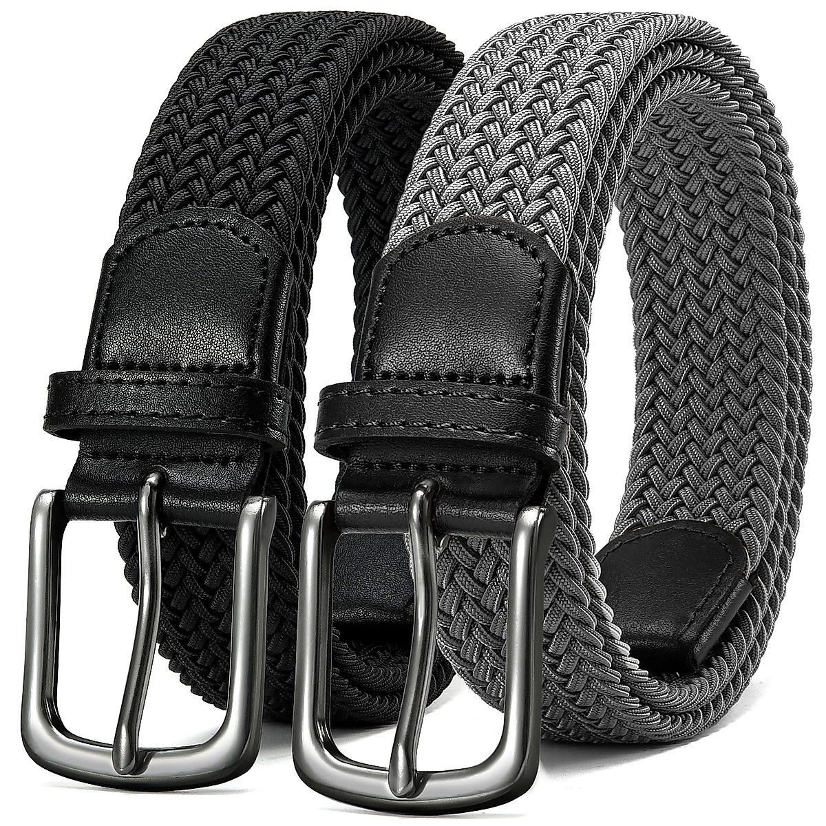 CHAOREN Belt for Men 2Pack - 1 3/8" Mens Stretch Braided Woven Golf Belt - Elastic Web Fit Casual Golf Jeans Pants Polo