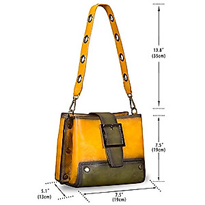 Genuine Leather Crossbody Bag for Women Vintage Shoulder Satchel with Convertible Double Straps (Yellow)