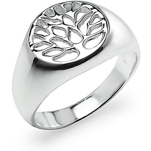 SILVERLINE JEWELRY - 925 Sterling Silver Celtic Tree Of Life Round Signet Biker Band Ring | Sizes 5-13