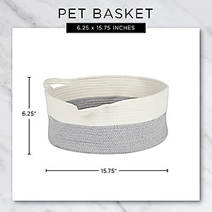 Bone Dry Pet Storage Collection Decorative Cotton Rope Basket/Bed, 15.75x6.25, White/Pink Pom Poms