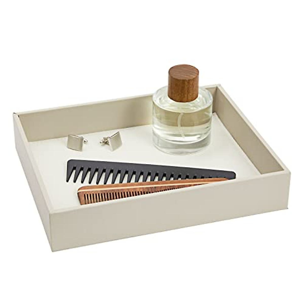 Juvale 2 Pack Faux Leather Valet Tray for Men, Velvet Catchall Organizer for Entryway, Nightstand, Keys, Wallet (Cream, 10 x 8 x 2 In)