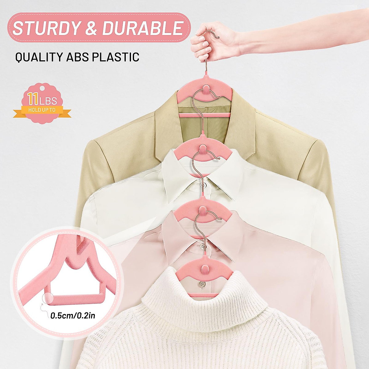 Velvet Hangers 30 Pack, STOPKLAS Pink Clothes Hangers Non Slip Felt Hangers with 360° Swivel Hook, Thin Hangers Space Saving, Heavy Duty Closet Hangers for Clothes, Coats, Suits, Dress, Pants