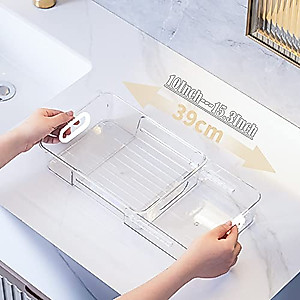 Pull-Out Decorative Tray 15.3x7.1 Inches, Clear Tray for Bathroom Dresser Counter Countertop,Dispenser Plate Serving Trays Pedestal Tray for Perfume,Cosmetics,Jewelry,Makeup,Skincare Organizer