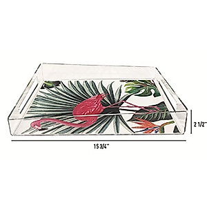 Idea Design Studio Clear Acrylic Animal Print Decorative Serving Tray (Flamingo, Large, 15.75 x 12 x 2.5 Inches)