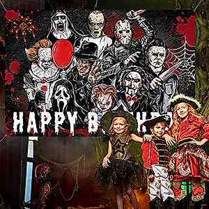 Halloween Birthday Backdrop-Horror Birthday Decorations Horror Classic Movie Character Photograph Background Banner for Scary Birthday Party, 5x3ft