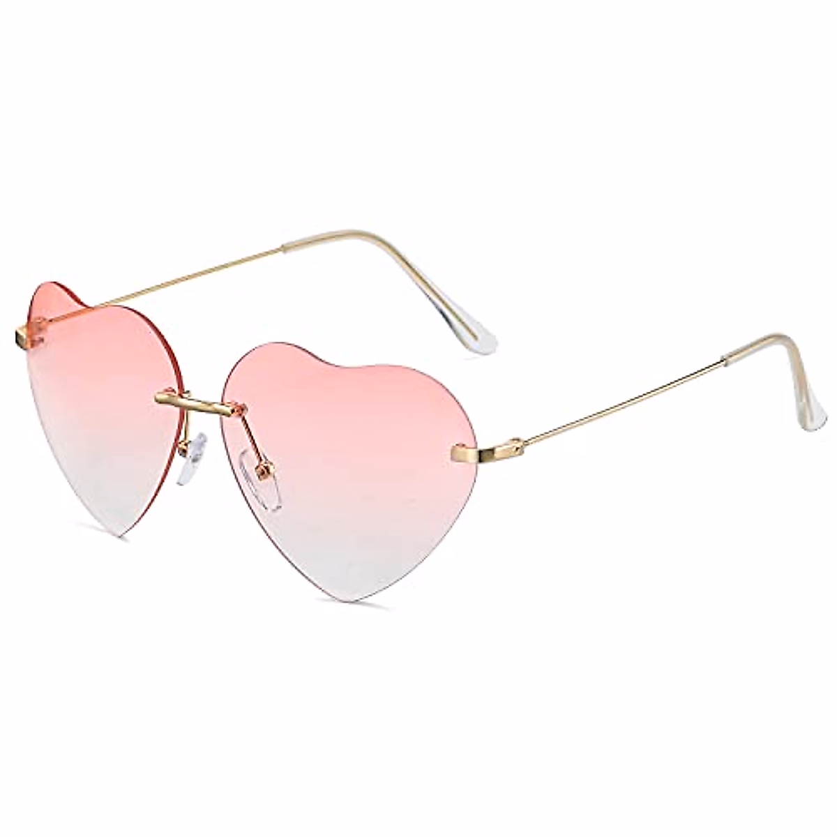 Dollger Pink Heart Sunglasses Women Rimless Heart shaped Sunglasses Cute Rave Metal Frame Festival Glasses