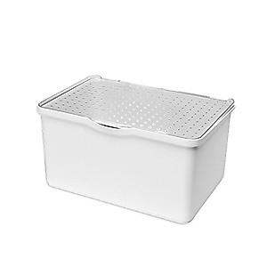 madesmart Medium Stacking Lid Bin - White | STACK COLLECTION | Attached Clear Lid for Visibility | Multi-use Organizer | Non-slip Rubber Feet | BPA Free