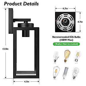 BesLowe Outdoor Wall Mount Light Fixture, Exterior Wall Lantern Waterproof, Black Outside Porch Sconce Lighting with Matte Black Finish & Glass Shade for House Garage Doorway Patio, E26 Socket