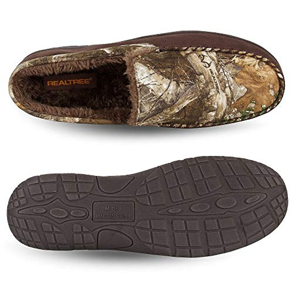 Realtree Men's Memory Foam Camo Moccasin House Slipper Indoor/Outdoor, Camo, Large