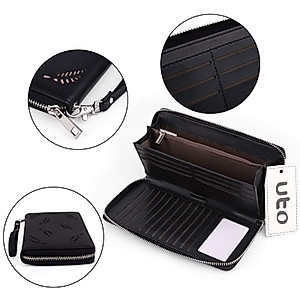 UTO Women Wallet Large Leather Hollow-Carved Leaf Card Holder Checkbook Passport Organizer Ladies Travel Clutch with Wristlet