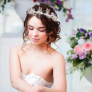 Didder Flower Tiaras for Girls, Flower Girl Headband Headpiece Tiaras for Women Flower Crown Tiaras and Crowns for Women Crystal Pearl Flower Tiara Hair Vine Wedding Hair Accessories for Bride