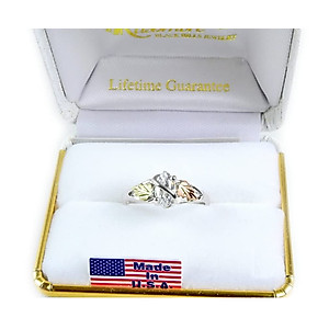 Marquise CZ with Leaf Slim-Profile Ring, Sterling Silver, 12k Green and Rose Black Hills Gold Size 9.75