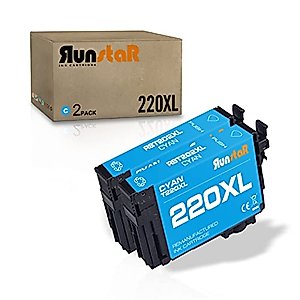 Run Star 2 Pack 220XL Cyan Remanufactured Ink Cartridge Replacement for Epson 220XL T220XL use for Epson Workforce WF-2760 2750 2660 2650 2630 Expression Home XP-320 420 424 Printer (2 Cyan)