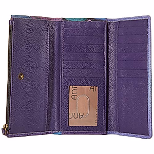 Anna by Anuschka Women's Hand-Painted Genuine Leather Three Fold Clutch - Tribal Potpourri Eggplant