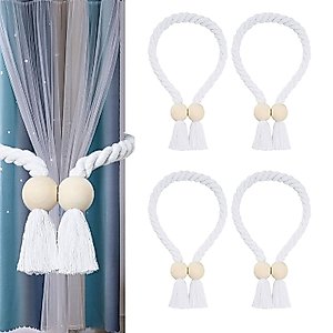 4 Pack Magnetic Curtain Tiebacks Convenient Drape Tie Backs Weave Holder for Window Draperies Hold Curtains Drape Ties Backs 16 inch Holdback