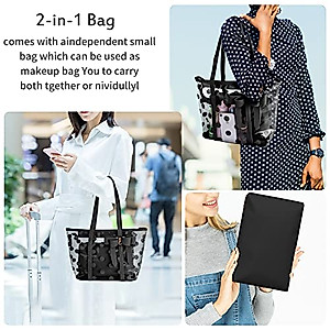 PG6 FF1 Women Waterproof Clear Tote Bags Shoulder Bag Handbag Beach Bag Shopping Bag Work Bag, Black, One Size