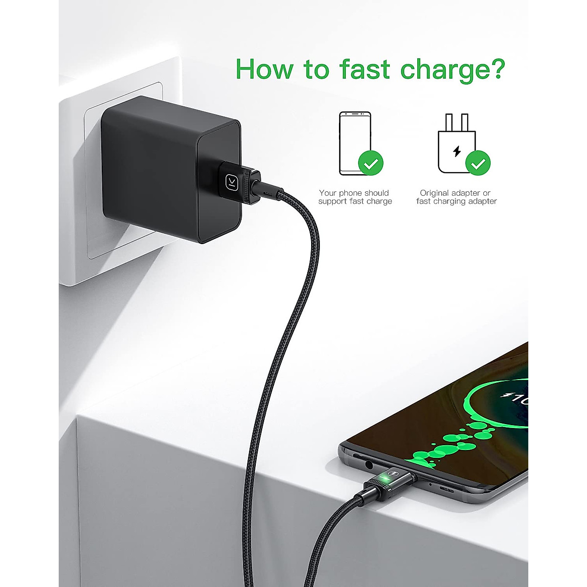 Kuulaa Magnetic Charging Cable Magnetic Phone Charger 2Pack 3A Fast Charging Cable Support Data Transfer 3 in 1 USB Magnetic Charger Cable for iPhone/Micro USB/Type C Device (6ft+6ft)