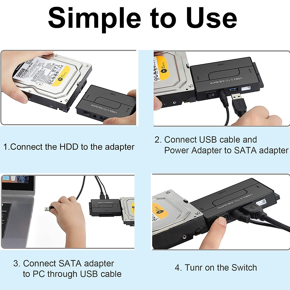 EYOOLD SATA IDE to USB 3.0 Adapter, External Hard Drive Reader Ultra Recovery Converter for Universal 2.5 3.5 IDE and SATA HDD SSD, 5.25-inch DVD/CD-ROM Optical Drive, Easy to Use