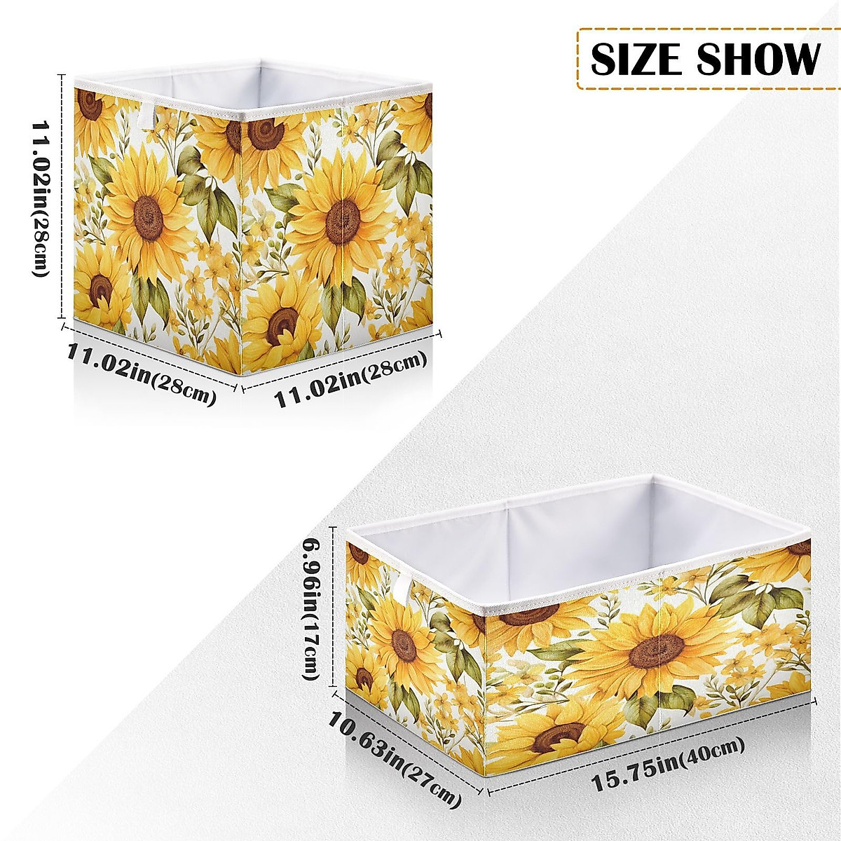 Bulletgxll Yellow Sunflower Cube Storage Bins 11x11x11 inch Collapsible Fabric Storage Baskets , Large Toy Clothes Organizer Box for Bedroom, Living Room, Study Room
