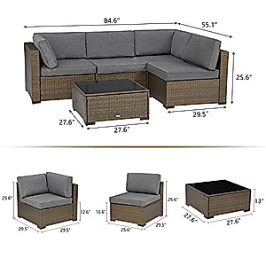 Kinsunny 5 PCs Outdoor Rattan Patio Furniture Set Wicker Conversation Set with Coffee Table Furniture Sectional Set for Garden Lawn Backyard