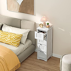 Gizoon Small Bathroom Storage Cabinet Freestanding with Drawers for Narrow Places, 33" Wooden Dresser with 4 Drawers for Bedroom, Chest of Drawers White