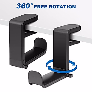 Tandoler for Headset Headphone Hook Holder Hanger Mount, Headphones Stand with Adjustable & Rotating Arm Clamp, Under Desk Design, Universal Fit，Built in Cable Clip Organizer,Black