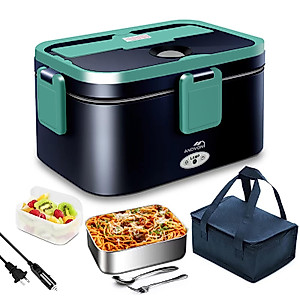 Andvon Electric Lunch Box 60W Food Heater 3-In-1 Portable Food Warmer Lunch Box for Car & Home,1.5L Heated Lunch Boxes for Adults, Lunch Heating Microwave for Truckers,with Carry Bag