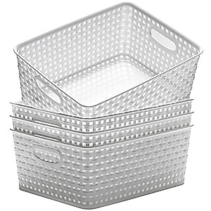 Eslite Plastic Storage Baskets for Organizing,11.42"X9"X4.7",Pack of 4 (White)