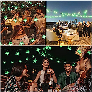 SEMILITS Solar String Lights 50LEDs Crystal Star Christmas Lights for St. Patrick's Day Garden Patio Decorations (Green)