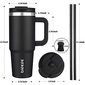 BJPKPK 30oz Stainless Steel Insulated Tumbler With Handle And Lid Straw Travel Coffee Mug Thermal Cup,Black