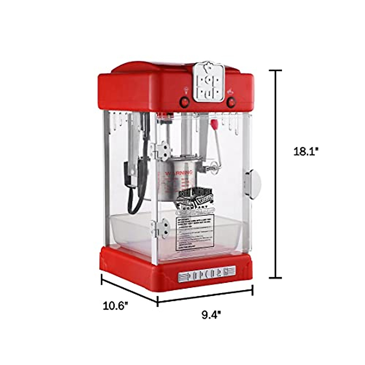 Pop Pup Countertop Popcorn Machine – Tabletop Popper Makes 1 Gallon – 2.5-Ounce Kettle, Catch Tray Warming Light & Scoop by Great Northern Popcorn, Red (466014MRC)