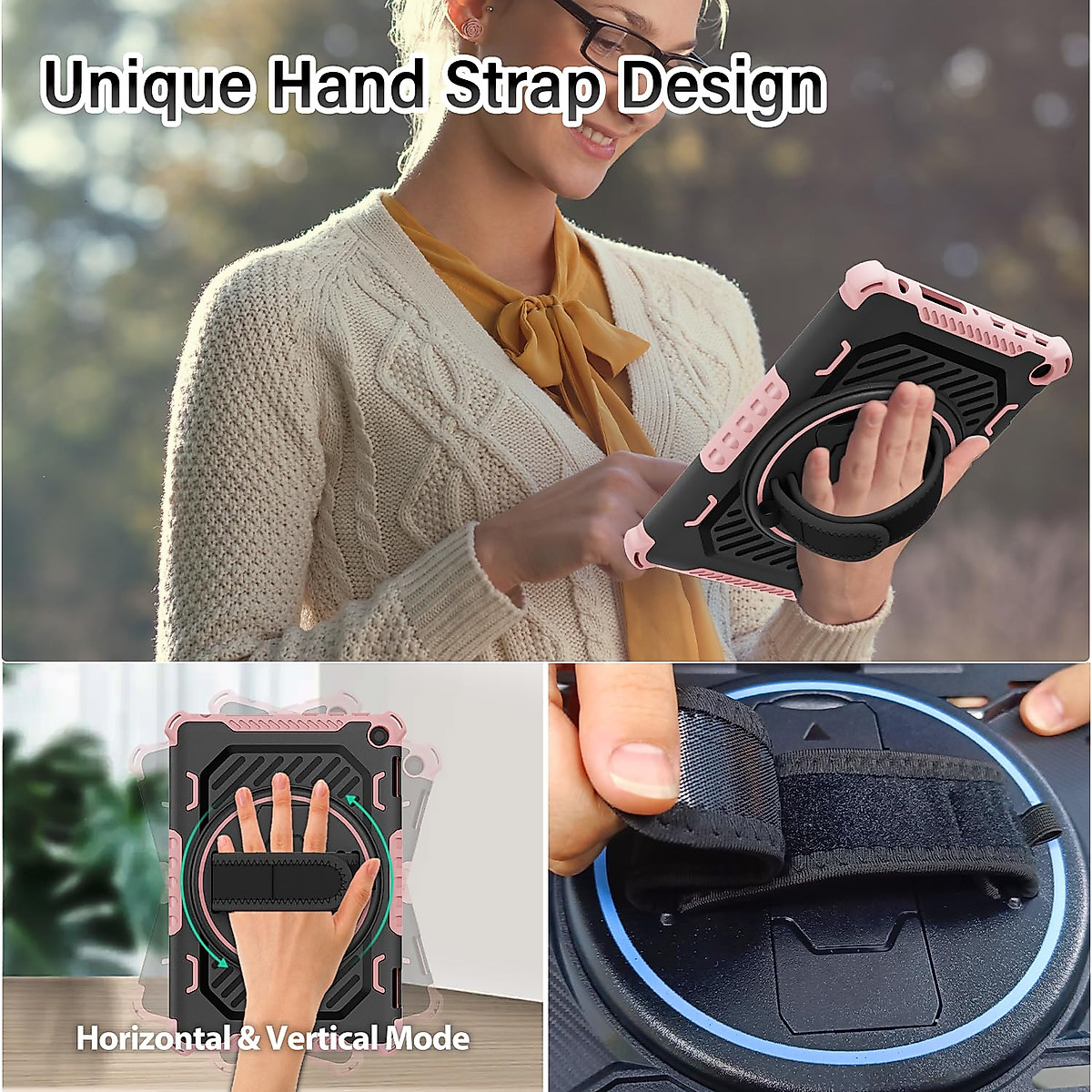 TASSKTO Case for Fire HD 8 & HD8 Plus Tablet 12th/10th Generation 2024/2022/2020Release with 360 Rotating Kickstand Hand Strap, Also for iPhone Nokia Sony Rugged Case