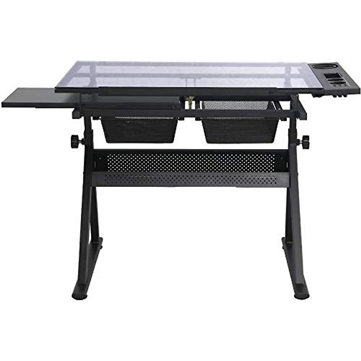 EESHHA Drawing Table Glass Drafting Table, Height Adjustable Drawing Desk with Stool, Tiltable Desk Art Table, Tempered Glass Top Painting Desk, Writing Table with 2 Drawers Beautiful Scenery