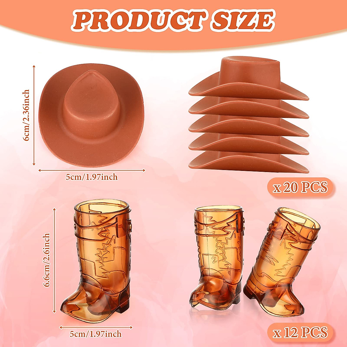 Sieral 32 Pcs Mini Cowboy Boot Shot Glasses Plastic Cowgirl Party Supplies Western Plastic Mugs for Cowboy Cowgirl Party Decorations Bachelorette Party Supplies Pink Boot Cups (Brown, 32 Pcs)