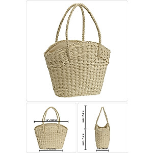 So'each Women's Handbag Wicker Woven Rattan Straw Tote Bag Basket Shoulder Bag Beige