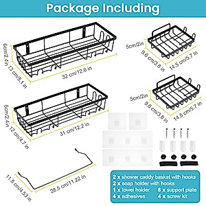 welltop Shower Caddy, 5-Pack Adhesive Shower Organizer, No Drilling Wall Mounted Bathroom Shelves Basket for Bathroom Organization and Storage, Rustproof Stainless Steel Shower Shelf for Inside Shower