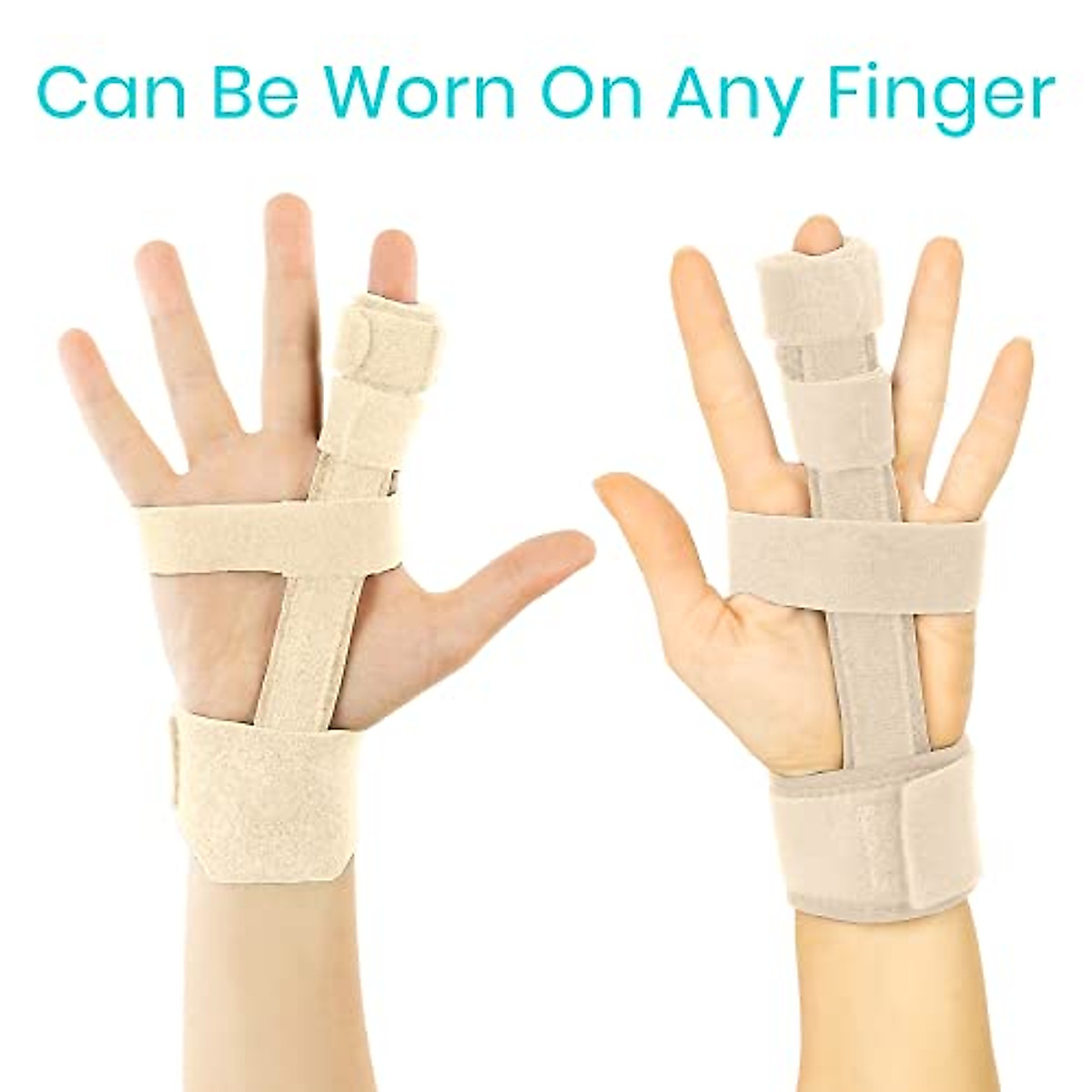 Vive Trigger Finger Splint - Full Hand and Wrist Brace Support - Adjustable Locking Straightener - Straightening Immobilizer Treatment For Sprains, Mallet Injury, Arthritis, Tendonitis (Beige)