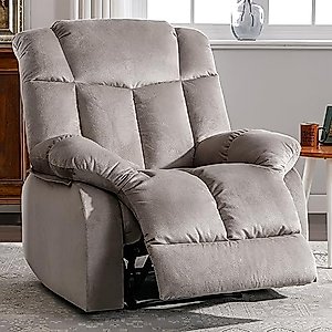 ANJ Modern Overstuffed Recliner Chair, Manual Recliners with Breathable Fabric and Padded Cushion, Extra Wide Reclining Chair for Living Room Bedroom, Camel