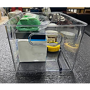 Aedericoe Clear Plastic Storage Bins 4pcs Large Clear Bin for Organizing Kitchen Pantry Storage Shelves Closet Organizers Under Sink Storage Containers