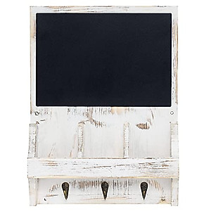 MyGift Whitewashed Wood Entryway Wall Organizer, Family Command Center Mail and Key Holder Rack with 3 Hooks, 3 Mail Slots and Chalkboard