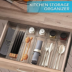 soulmate 10Pcs Clear Drawer Organizer Tray 3-Size Plastic Desk Drawer Organizations Set Bathroom Vanity Drawer Organizer Storage Tray for Makeup, Kitchen Utensils, Jewelries and Gadgets