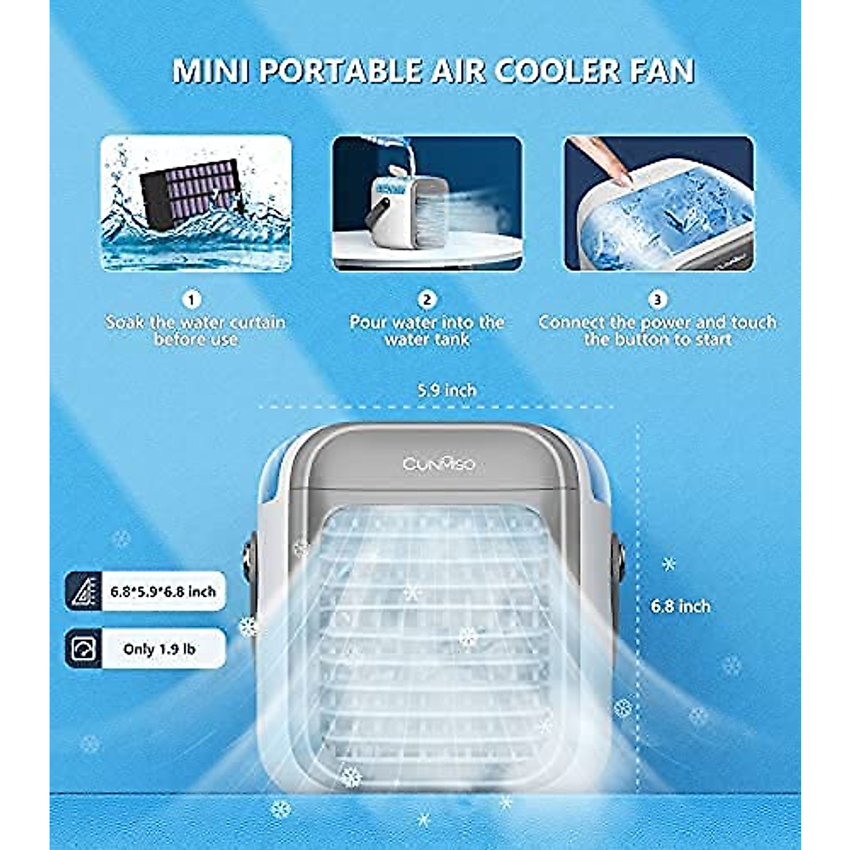 Portable Air Conditioners, Anti-Leak Personal Mini Air Conditioner Fan, Rechargeable USB Evaporative Air Cooler With 3-Speed Mode LED Light,Quiet Desktop Cooler for small Room Office Camping Car