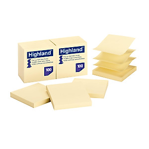 Highland Pop-up Sticky Notes, 3 x 3 Inches, Yellow, 12 Pack (6549-PUY)